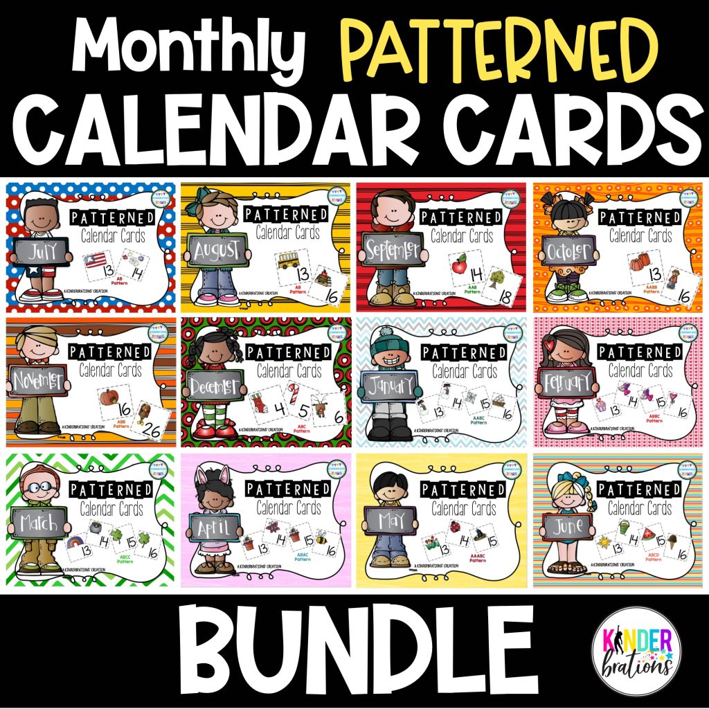 Monthly Patterned Calendar Cards for the FULL YEAR Bundle - Kinderbrations