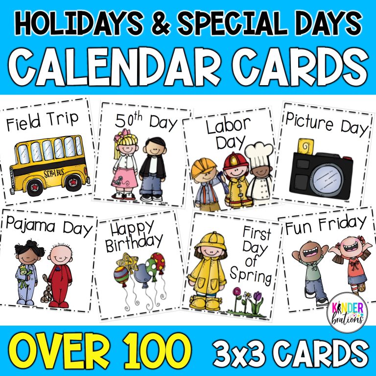 Holiday Calendar Cards with Special Days and Events - Kinderbrations