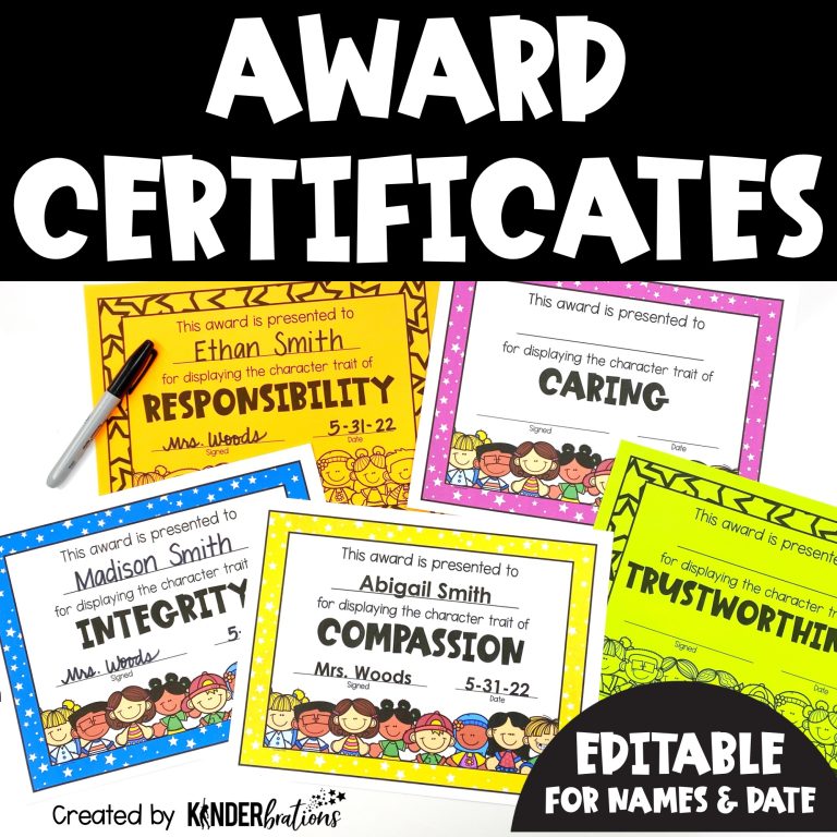 Award Certificates | End of Year | Character Traits - Kinderbrations